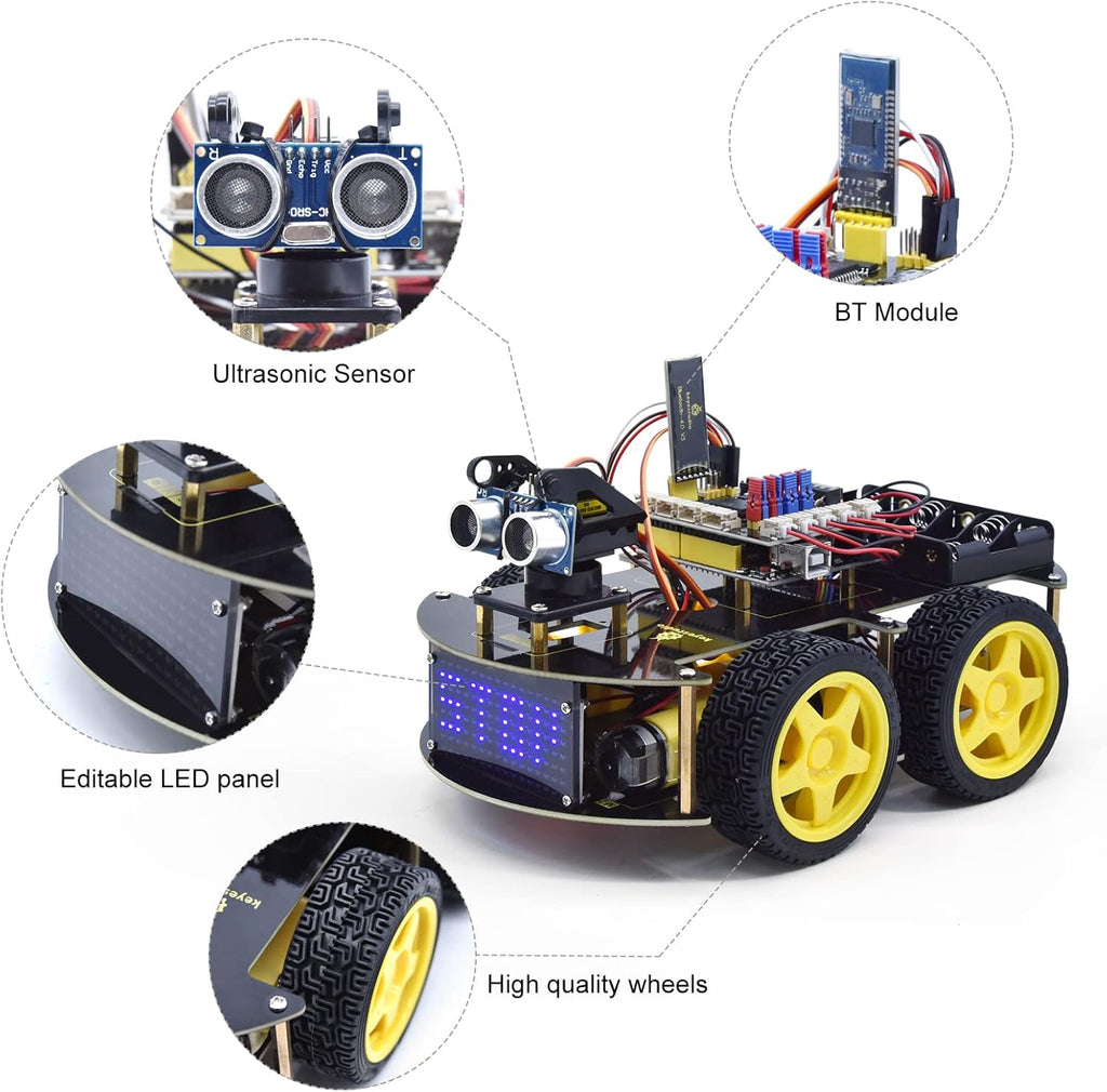 KEYESTUDIO 4WD Robot Car Kit for Arduino IDE with UN0 Board, Line Trac ...