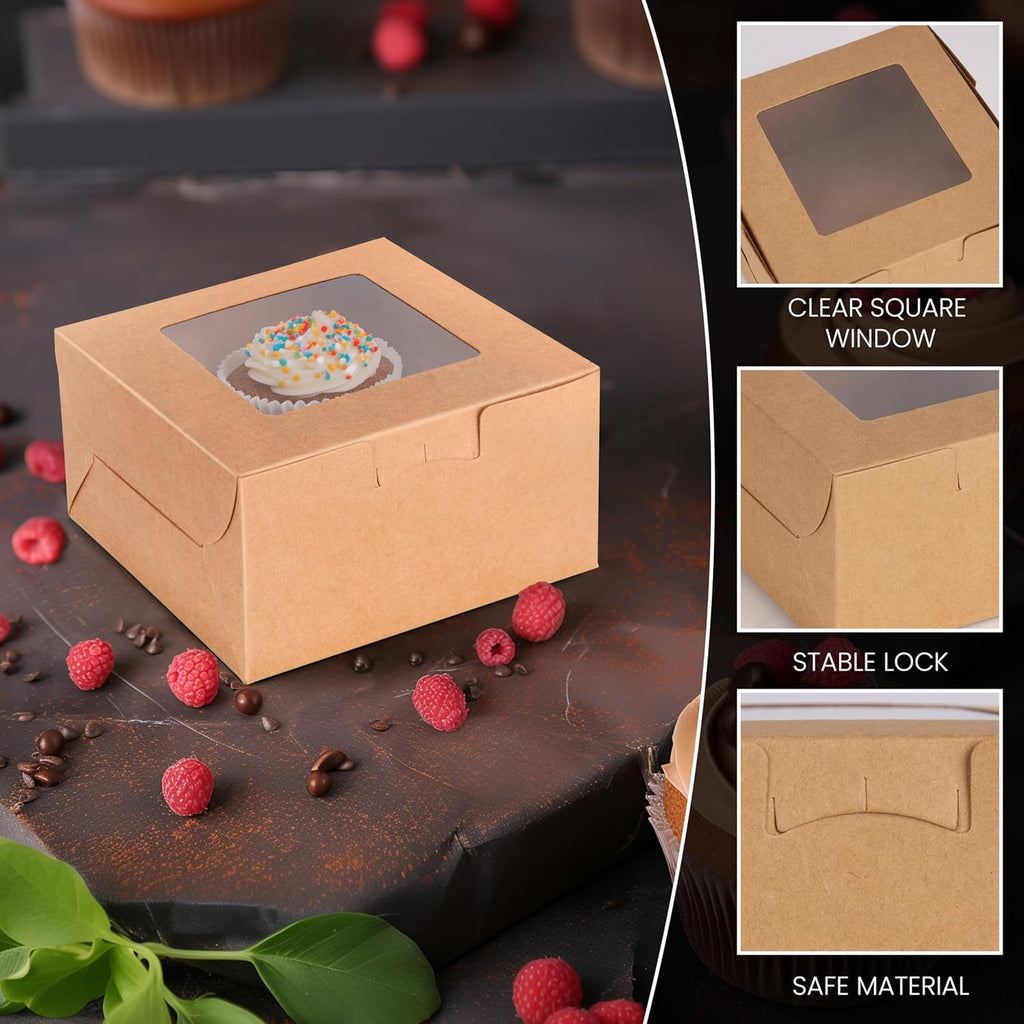 BELLE VOUS Mini Cake Gift Boxes (50 Pack) - Brown Kraft Small Cake Box ...
