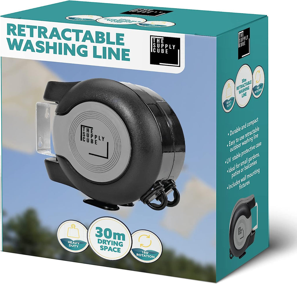 Supply Cube 30m Retractable Washing Line, Washing Line, Reel with Duel ...
