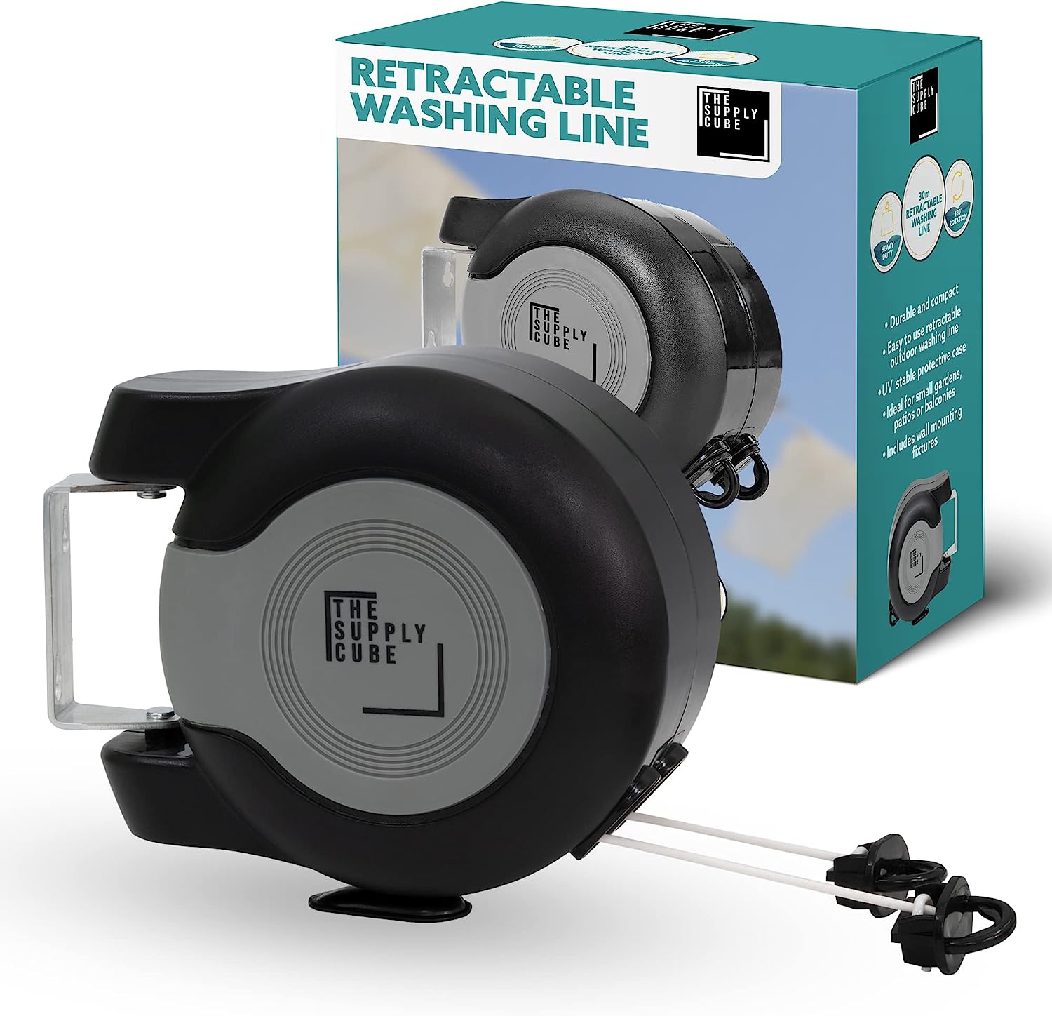 Supply Cube 30m Retractable Washing Line, Washing Line, Reel with Duel ...