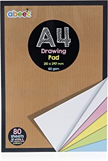 abeec A4 Paper Drawing Pad - 80 Sheet Sketchbook - 40 Plain White Shee ...