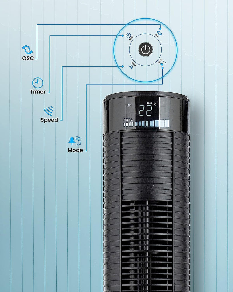 PureMate Tower Fan, 38-inch Oscillating Tower Fan, 3 Cooling Fan Speed ...