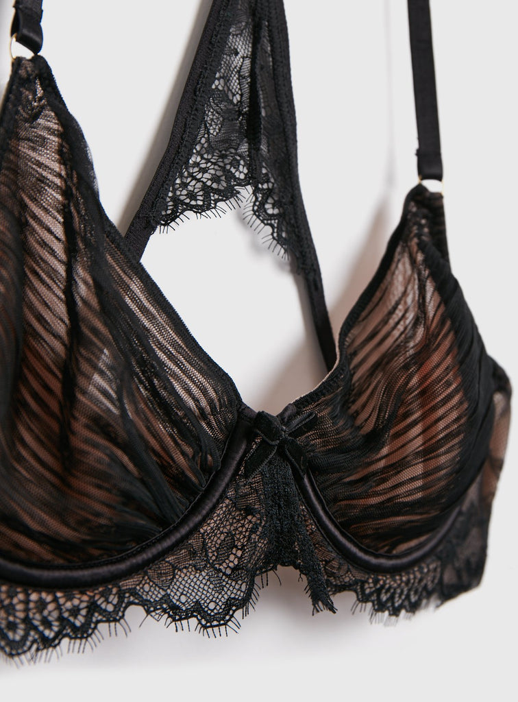 A-E Boudoir Collection Black & Nude Pleated Bra - 34A– buyinstor